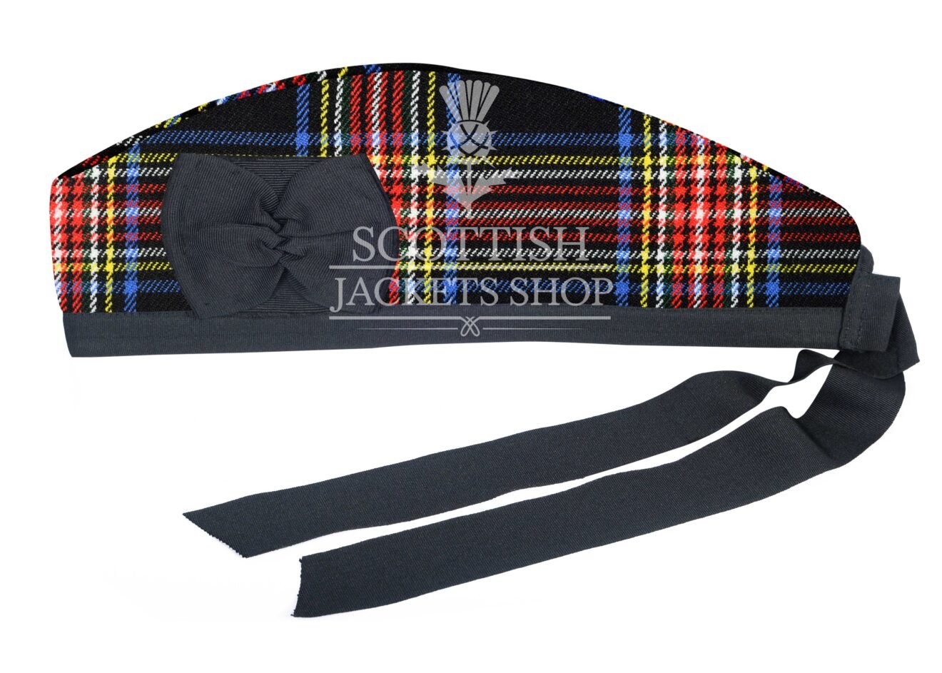 Black Stewart Tartan Cap - Scottish Jackets